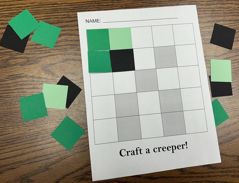 Creeper Craft- Mining- Pixels- Gamer- Papercraft- Party Activity ...