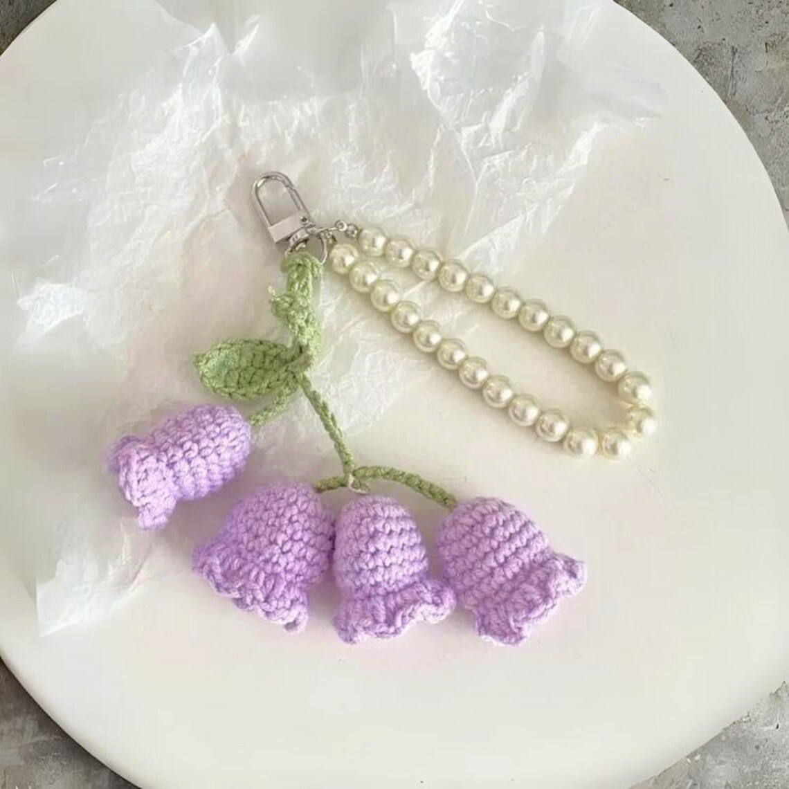 Lily of the Valley Crochet Keychain Cute Flower Pearl Chain Bag ...