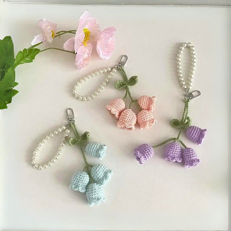 Lily of the Valley Crochet Keychain Cute Flower Pearl Chain Bag ...