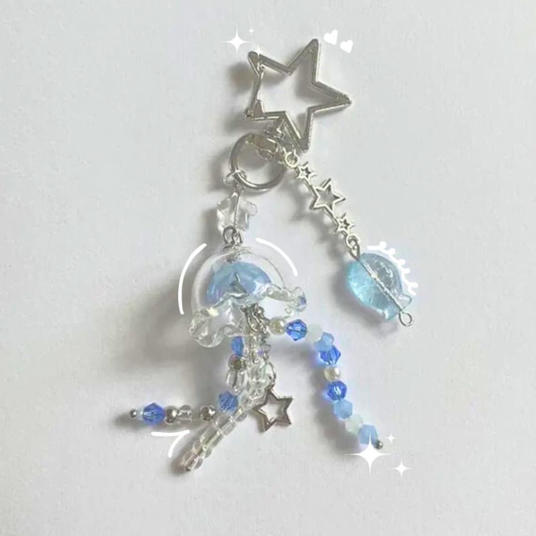 Blue Jellyfish Keychain - Handmade Jellyfish Keychain, Jellyfish Phone ...