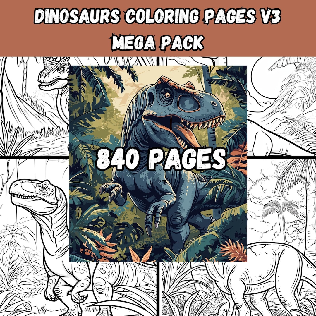 Dinosaurs Coloring Pages for Kids 3-12 | Mega Pack | Black0sheep ...