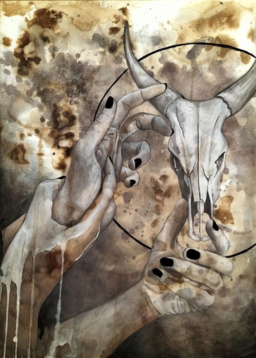 Original Artwork Painting of Conjuring Hands and Skull Watercolour ...