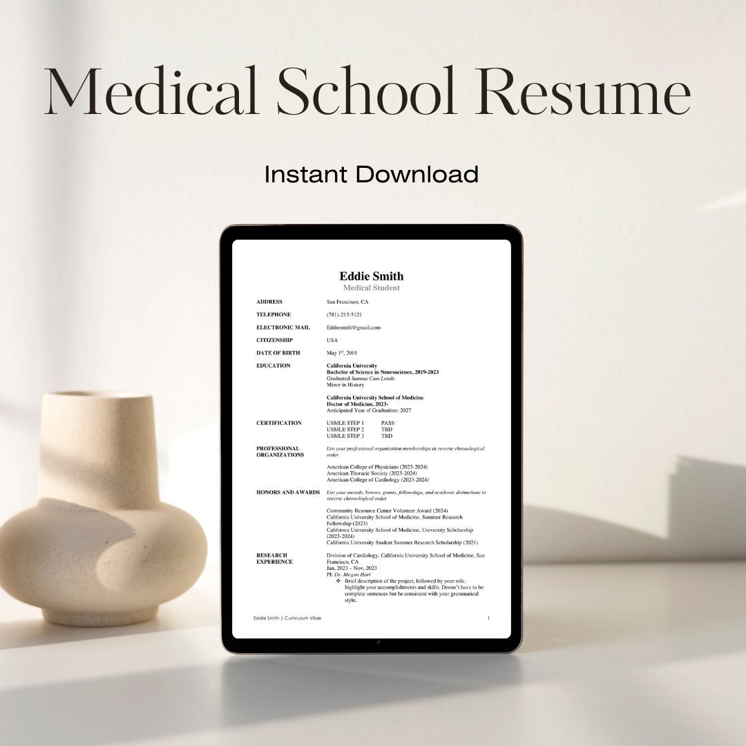 Resume, Curriculum Vitae Template for Medical Students, CV for Applying ...