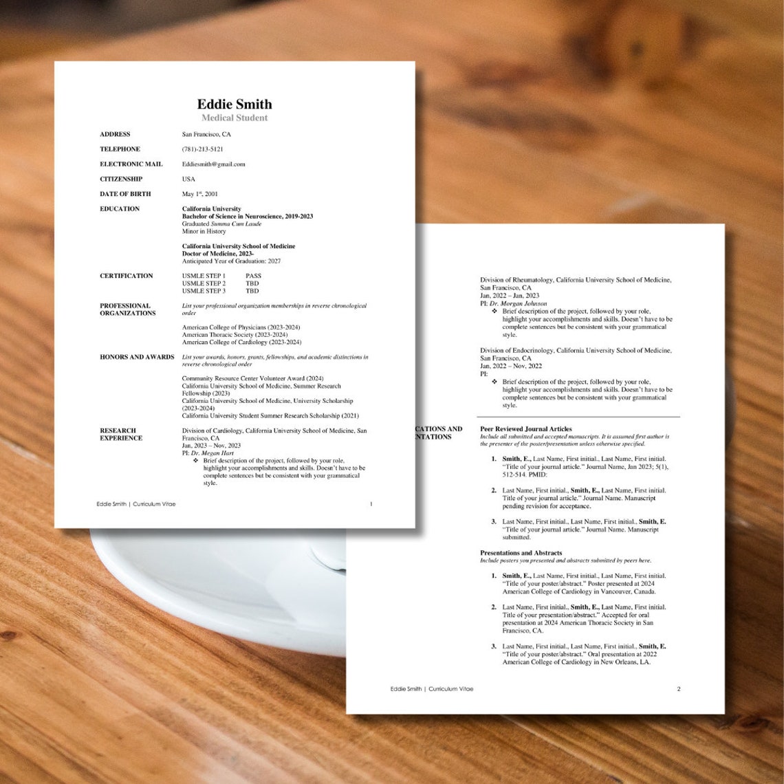 Resume, Curriculum Vitae Template for Medical Students, CV for Applying ...