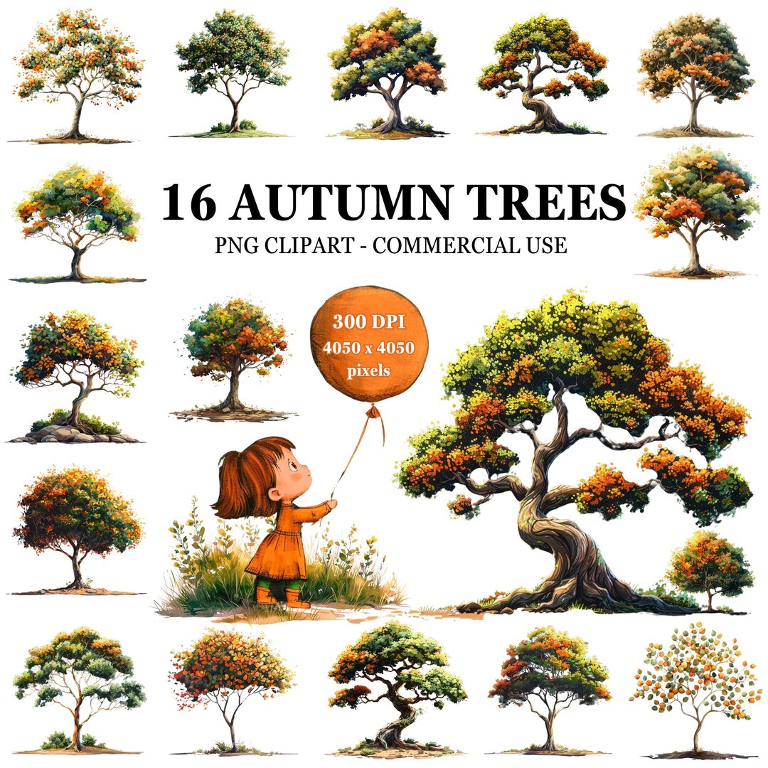 Autumn Trees Clipart, Light Earthy Colors, Instant Download, Radiant ...