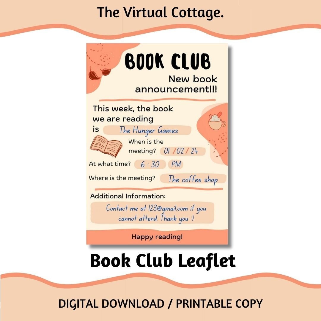 Digital Book Club Leaflet/printable Handout - Etsy