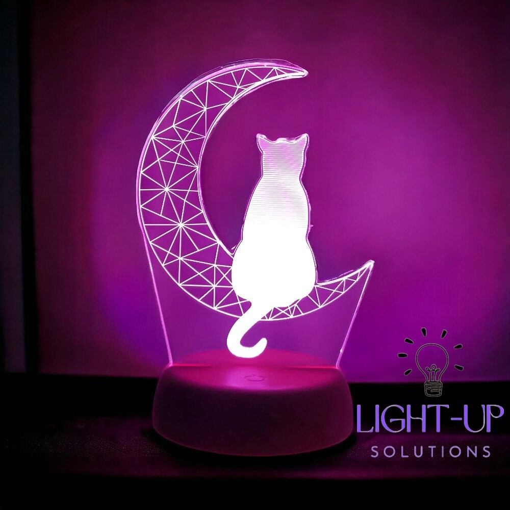 Illuminating Moon & Cat LED 3D Night Light, Glowing Childrens Sleep Aid ...