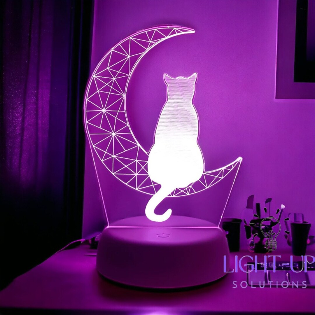 Illuminating Moon & Cat LED 3D Night Light, Glowing Childrens Sleep Aid ...