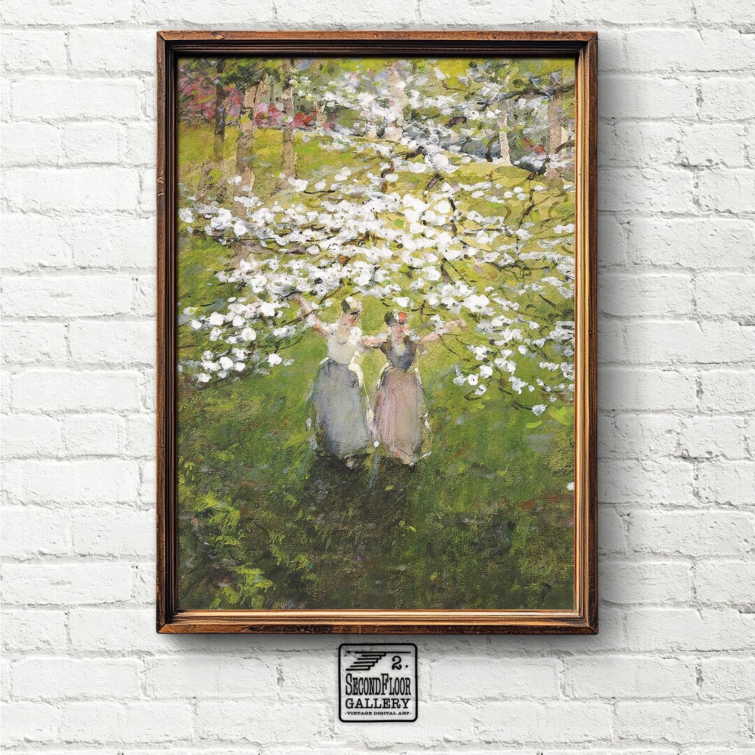 Joyful Spring Stroll Beneath Blossoms | Vintage Painting | Digital Art ...