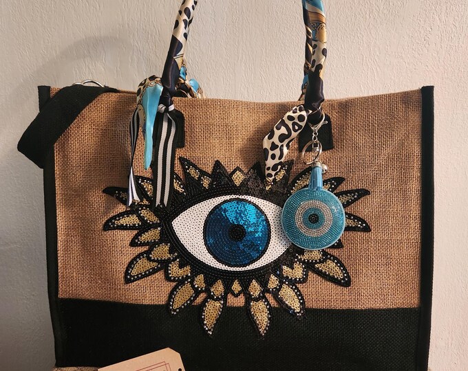 Evil Eye Tote Bag, Eye Handbag, Eye Tote Bag, Burlap Jute Bag, Shopping ...