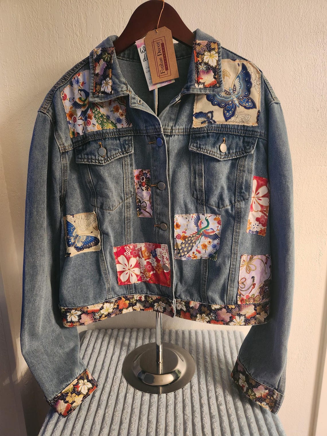 Patchwork Denim Jacket-butterfly & Birds - Etsy