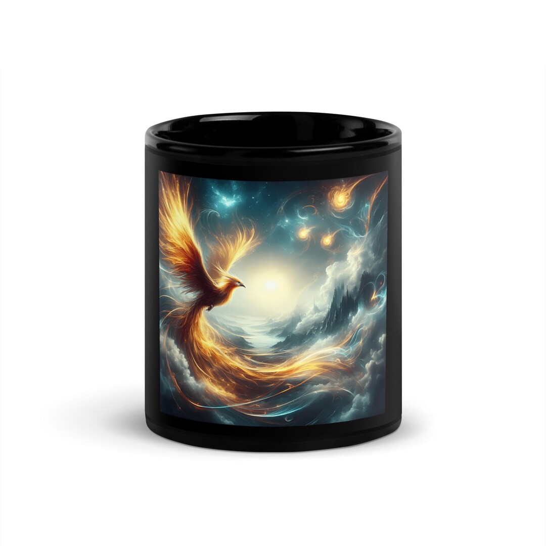 Black Glossy Mug Phoenix Mug, Firebird Mug, Phoenix Mug, Rebirth Mug ...