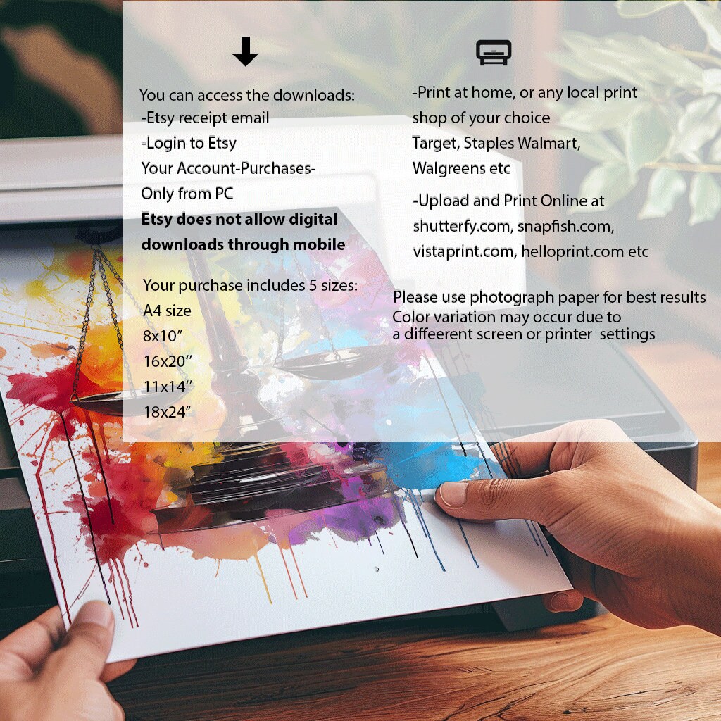 Printable Scales of Justice Art Poster, Legal Office Decor, Law Firm ...