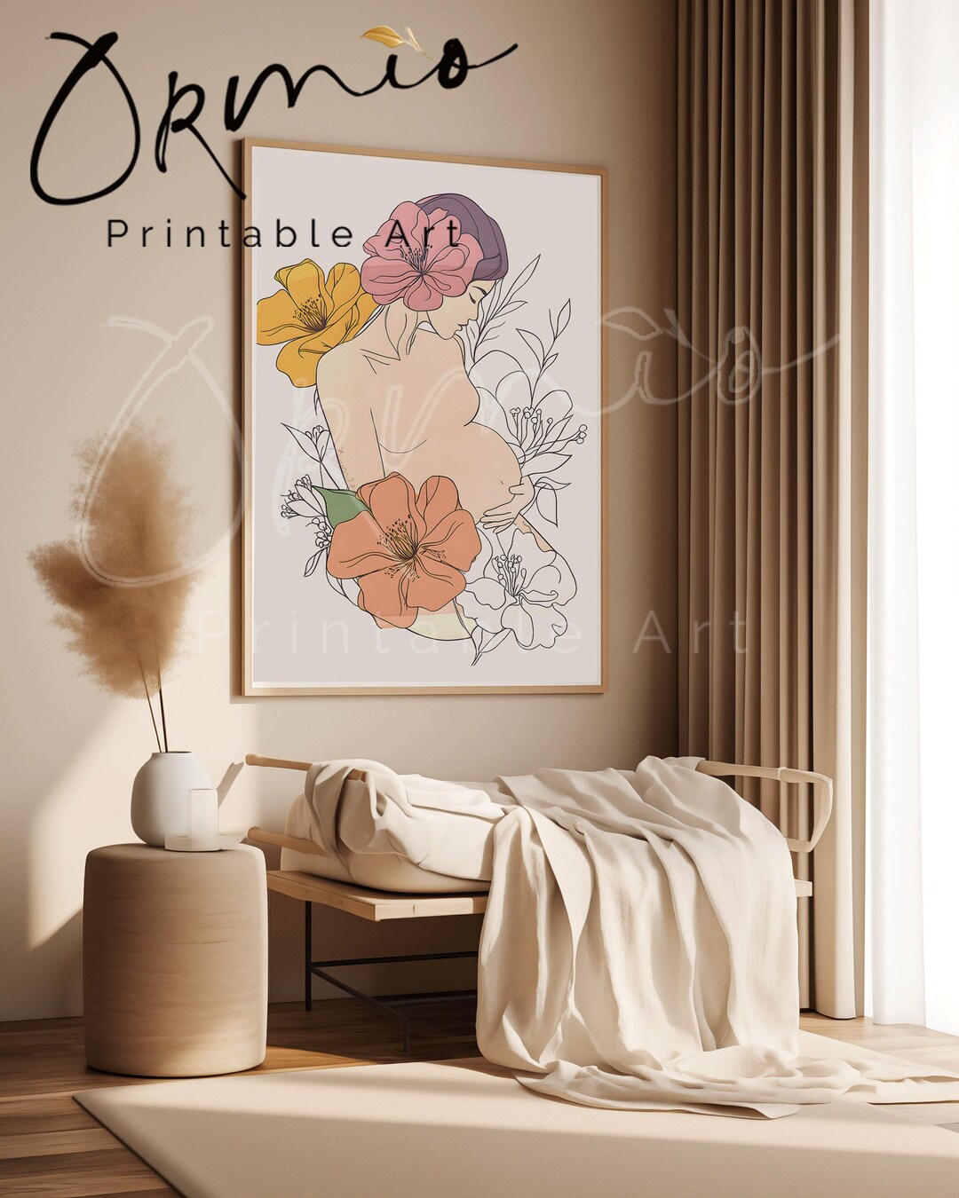 Minimal Line Art Poster Pregnant Woman, Elegant Maternity Wall Art ...