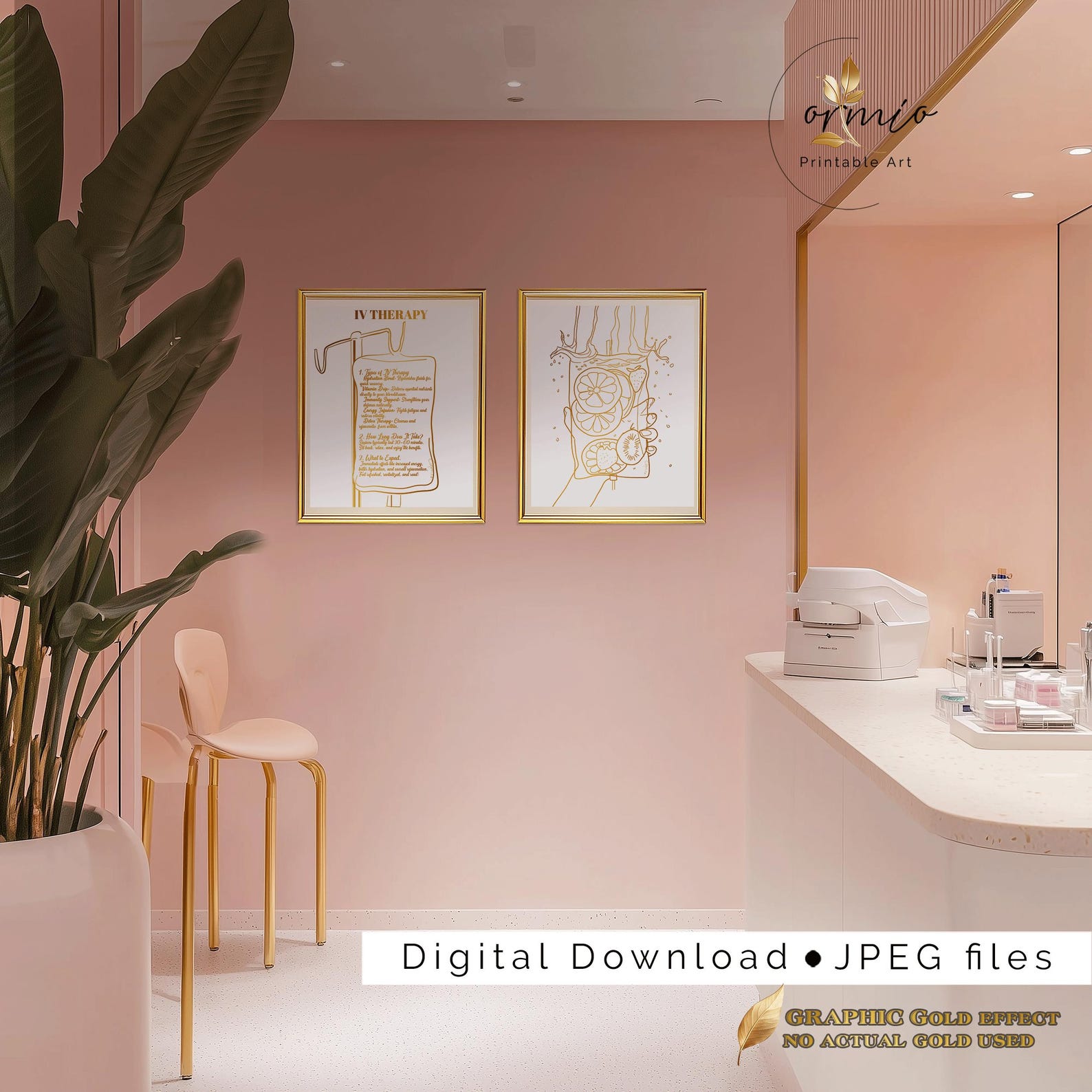 IV Therapy Art Prints: Gold Line Design, Wellness Decor (digital ...