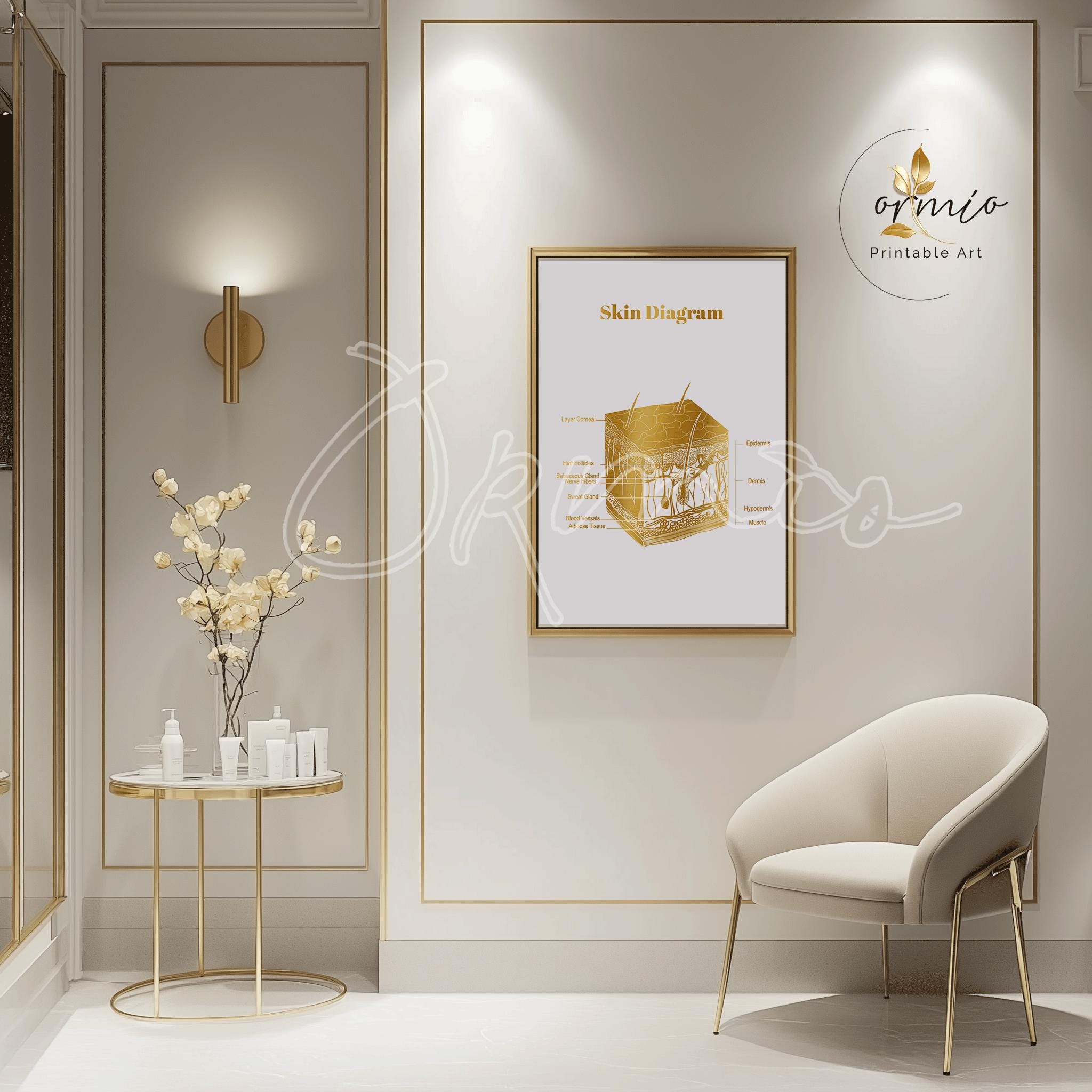 Skin Anatomy Diagram Poster: Gold Esthetician Decor (digital Download ...
