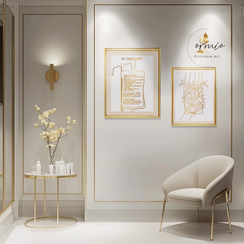 IV Therapy Art Prints: Gold Line Design, Wellness Decor (digital ...