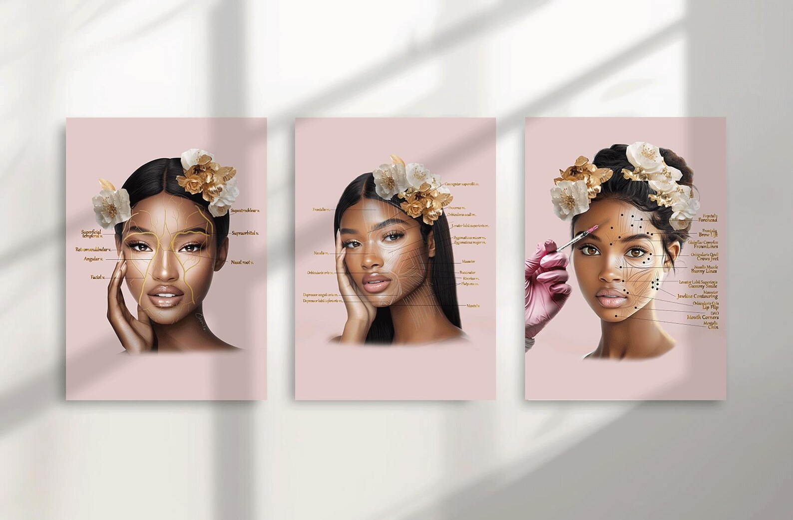 Black Women Facial Anatomy Poster: Botox Injection Points Art ...