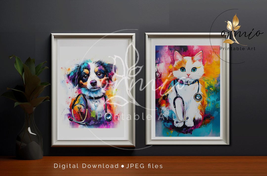 Veterinary Clinic Decor Set – Cat & Dog Doctor Posters for Professional ...