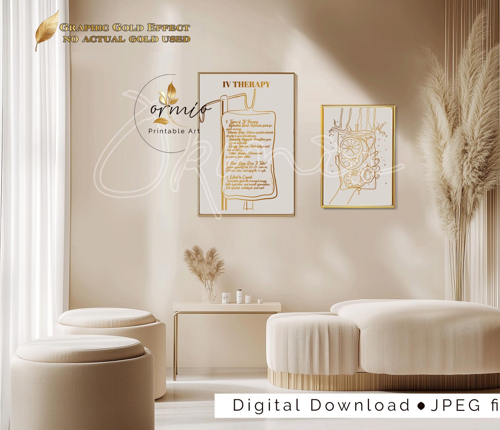 IV Therapy Art Prints: Gold Line Design, Wellness Decor (digital ...