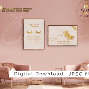 Set of 2 Gold Minimalist Printable Lash Tech Prints– Elegant Eyelash ...