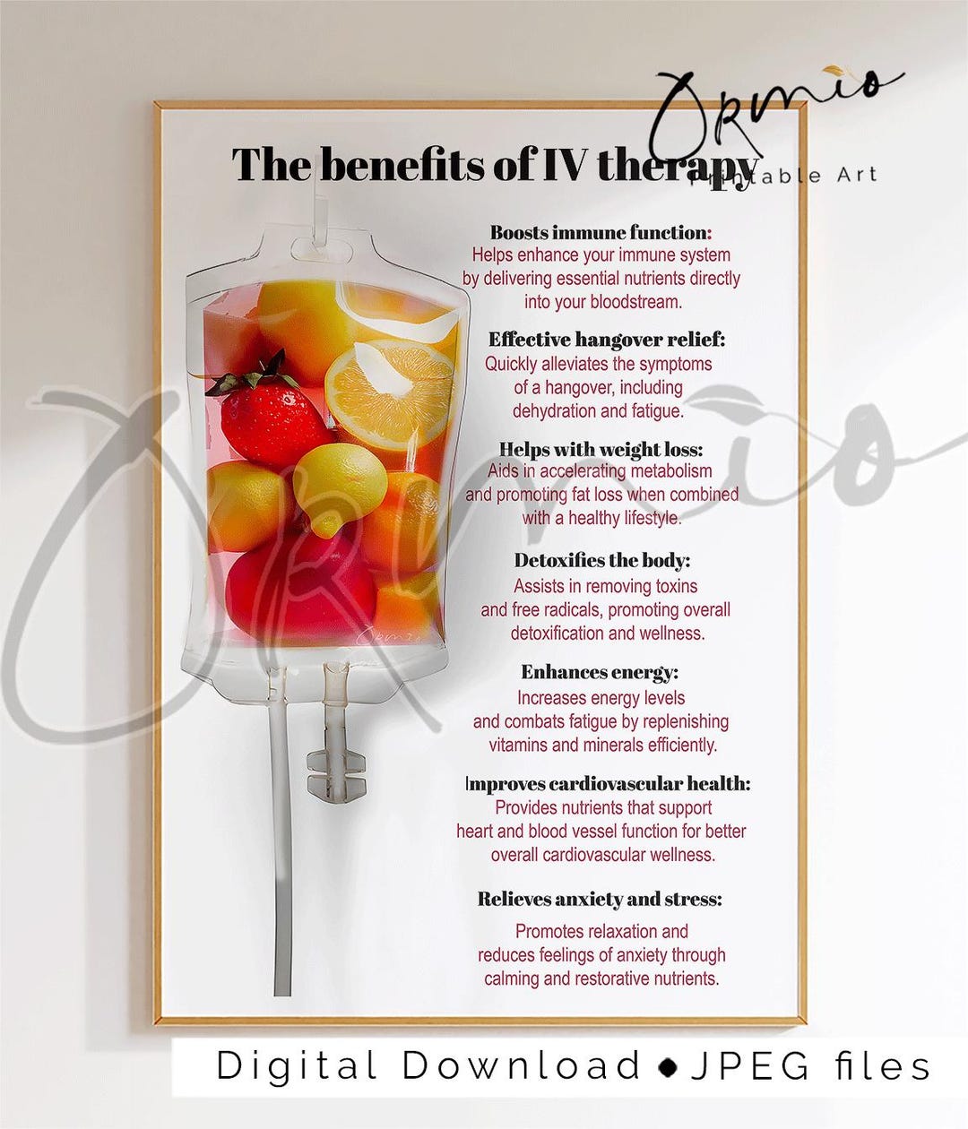 Printable IV Therapy Benefits Poster, Wellness Clinic Wall Art ...