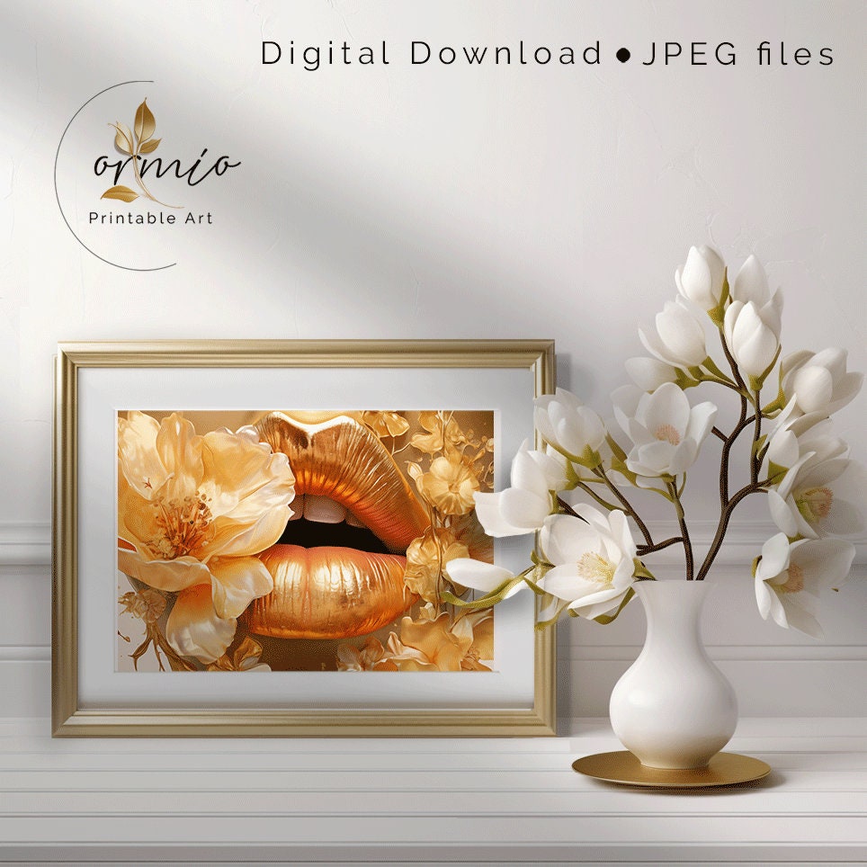 Gold Lips Artwork, Lips Poster, Esthetician Wall Art, Beauty Print, Lip ...