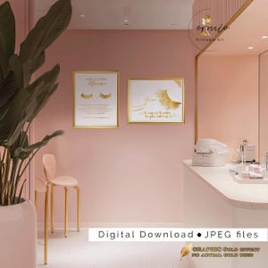 Set of 2 Gold Minimalist Printable Lash Tech Prints– Elegant Eyelash ...