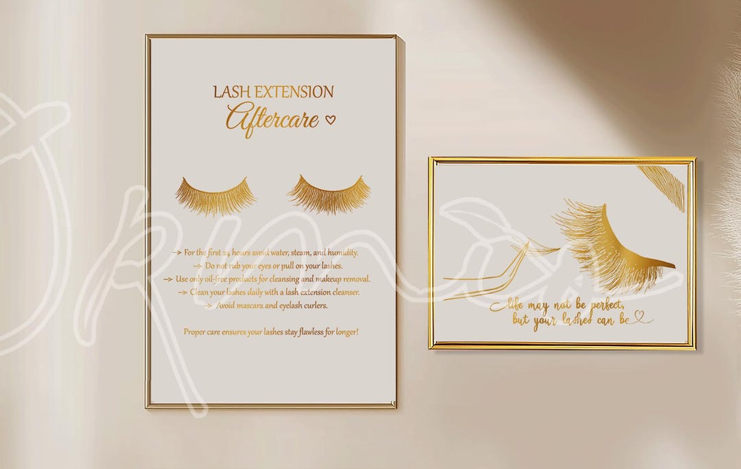 Set of 2 Gold Minimalist Printable Lash Tech Prints– Elegant Eyelash ...