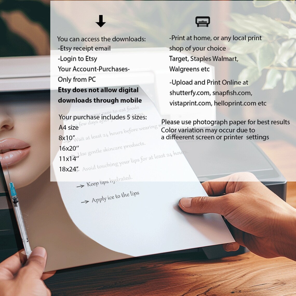 Lip Fillers Aftercare Poster: Esthetician Spa Decor (digital Download ...