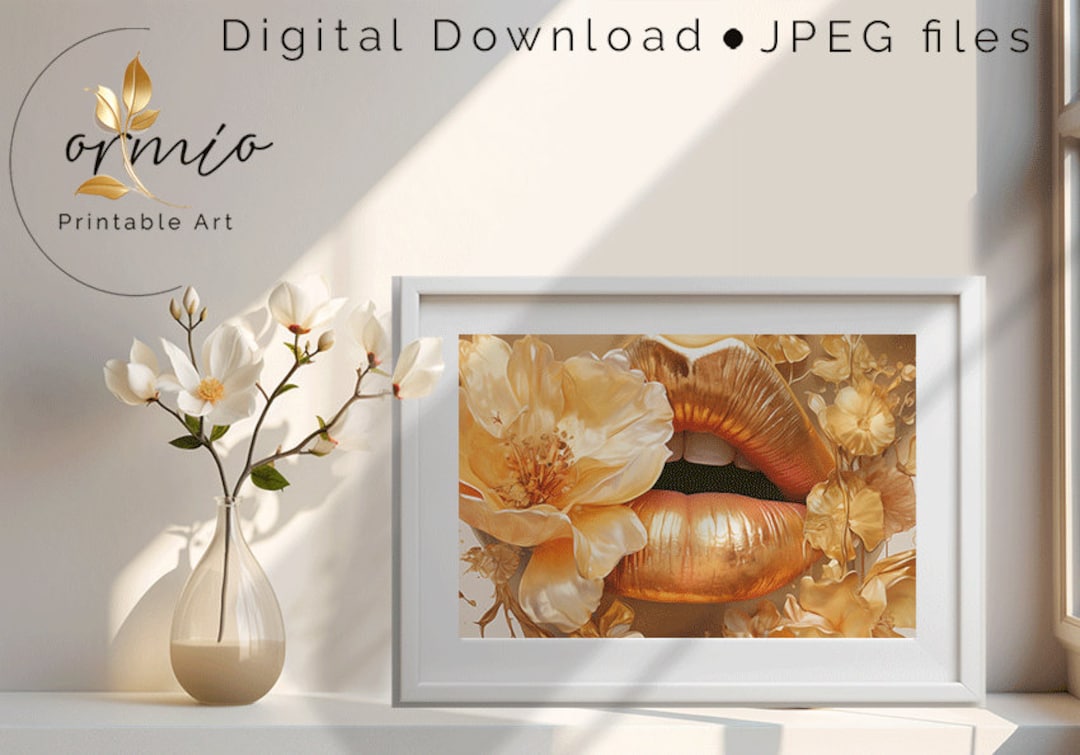 Gold Lips Artwork, Lips Poster, Esthetician Wall Art, Beauty Print, Lip ...