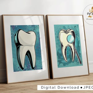 Set of 2 Teeth Prints Modern Dental Wall Art Perfect for Dentists ...