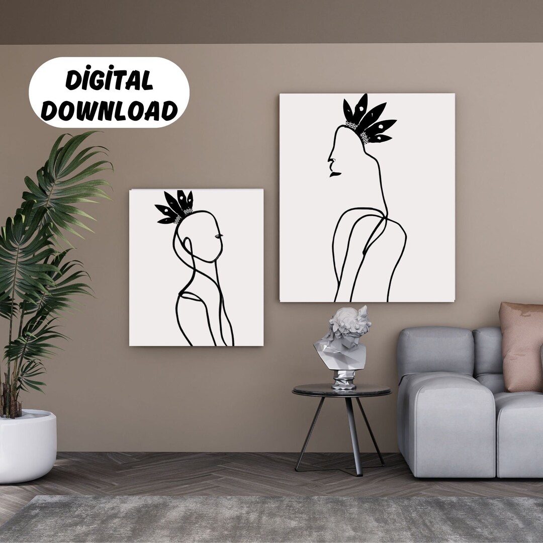Boho Line Drawing Art Print, Couple Line Art, Digitalwall Art, Boho ...