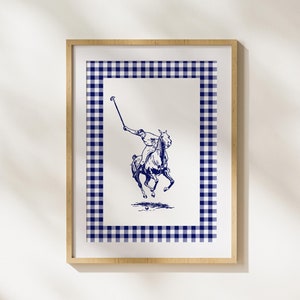 Navy Blue Polo Wall Art Gingham Aesthetics Poster Classic Nursery ...