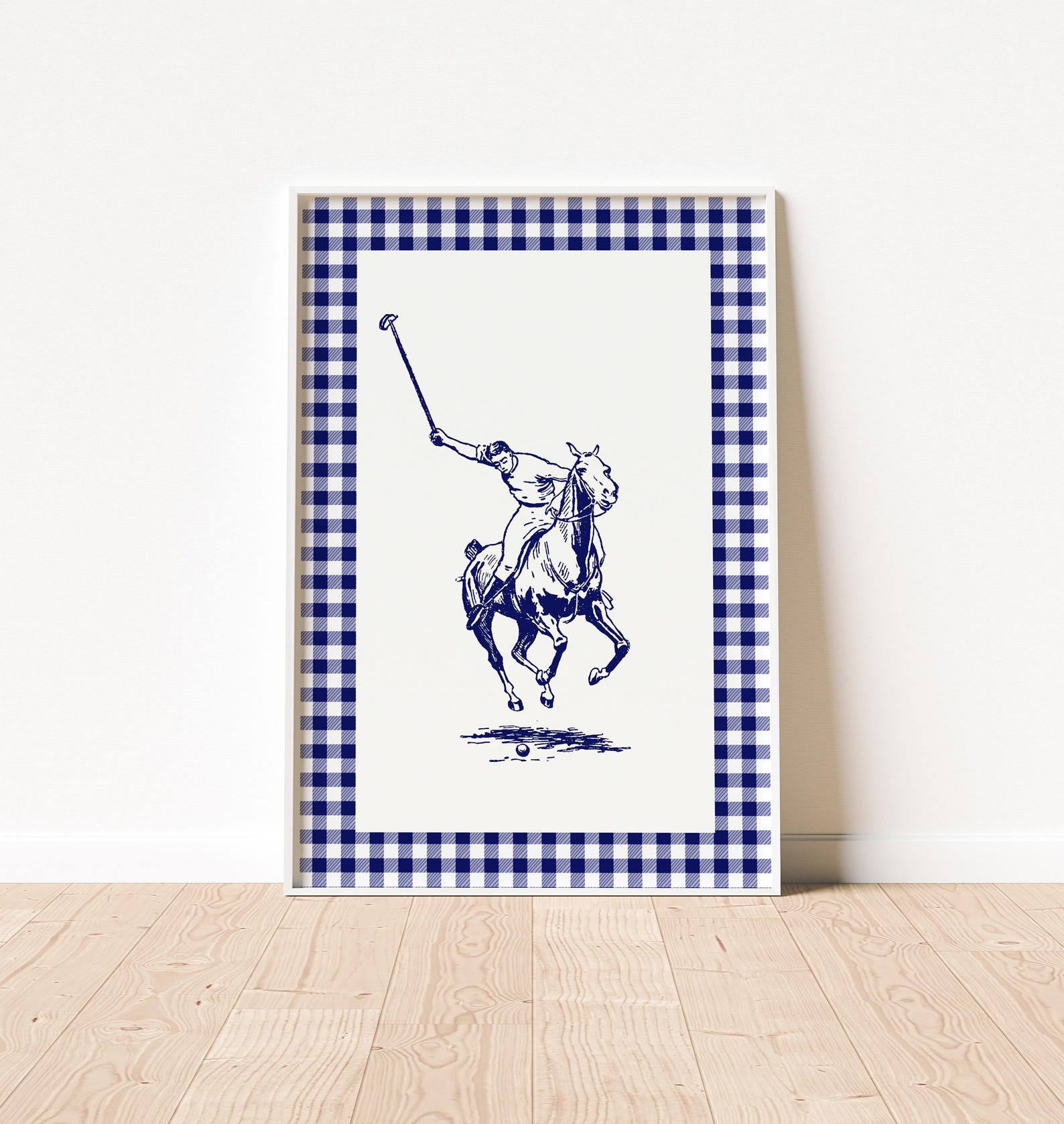Navy Blue Polo Wall Art Gingham Aesthetics Poster Classic Nursery ...