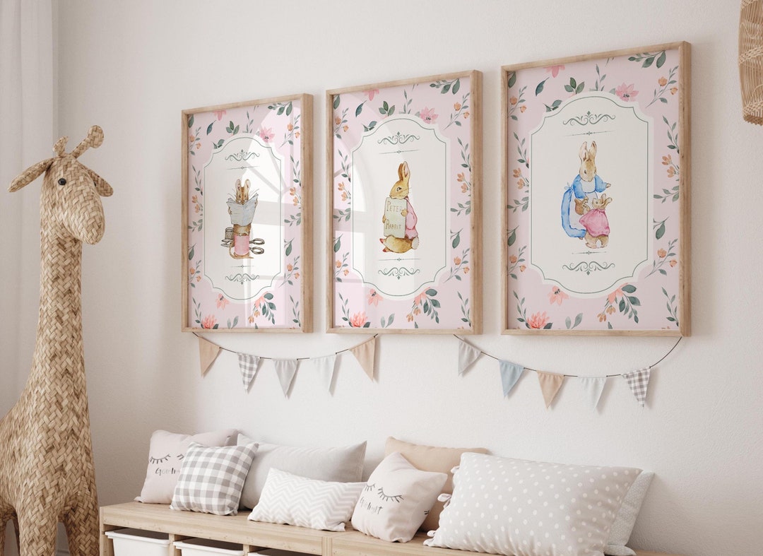 Girls Peter Rabbit Nursery Prints Above Crib Nursery Chinoiserie Baby ...