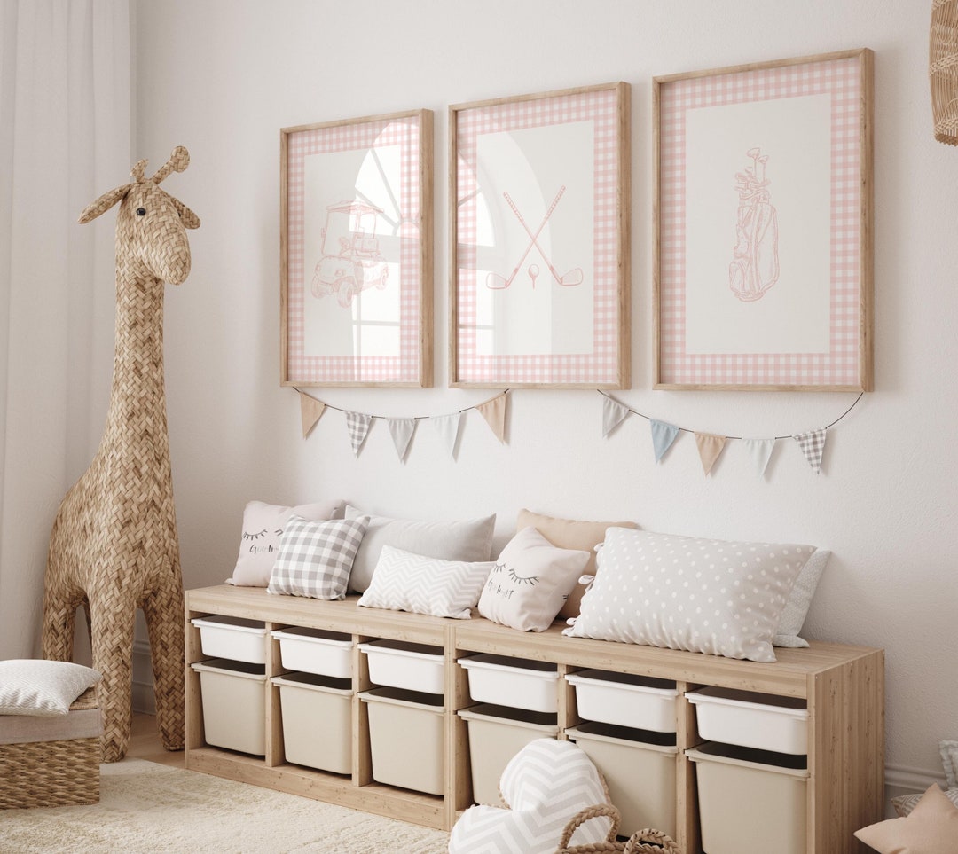 Pink Gingham Golf Nursery Art Prints (digital Download) - Etsy