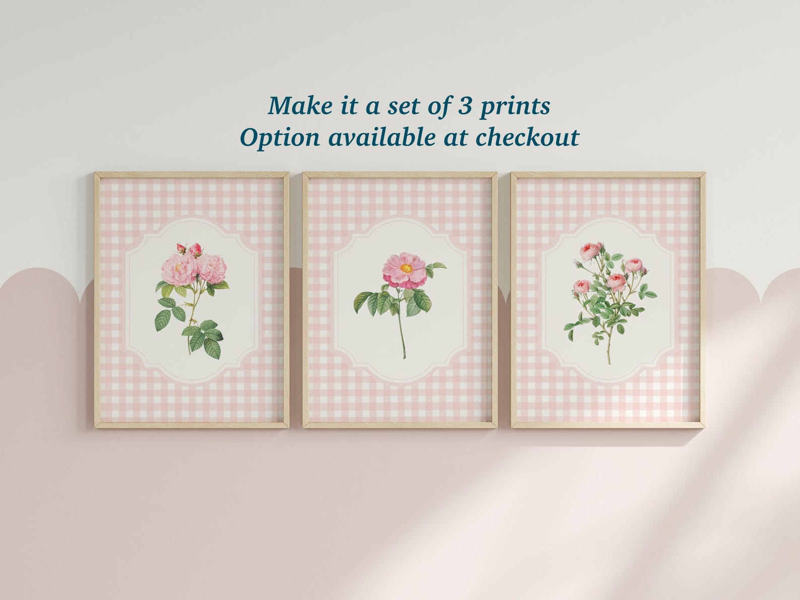 Pink Gingham Floral Nursery Art Prints: Grandmillennial Decor - Etsy