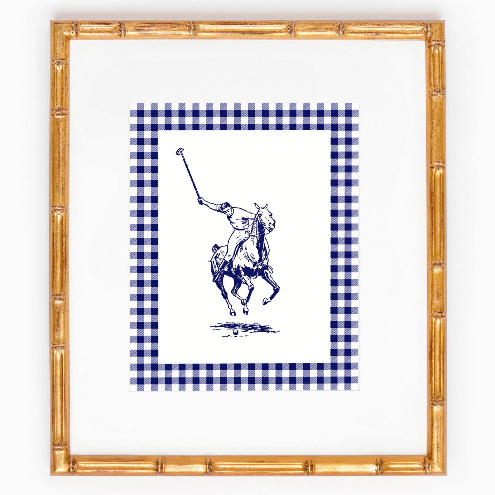 Navy Blue Polo Wall Art Gingham Aesthetics Poster Classic Nursery ...