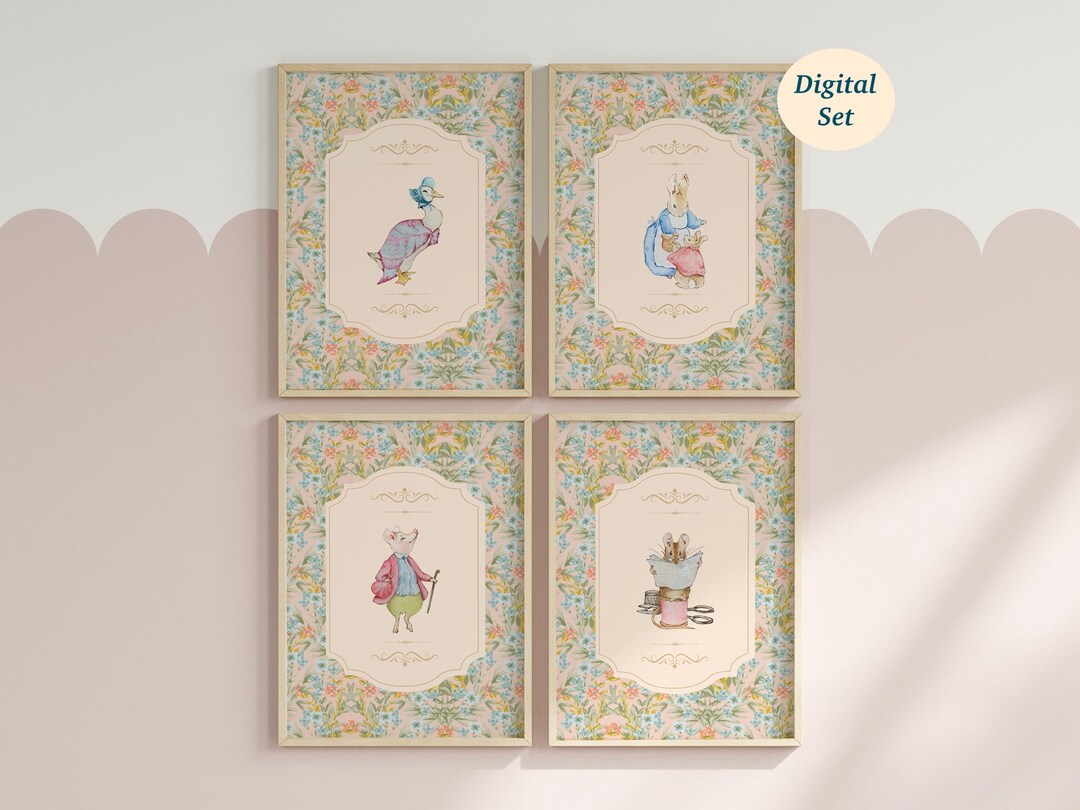 Peter Rabbit Nursery Prints Above Crib Nursery Chinoiserie Baby Toile ...