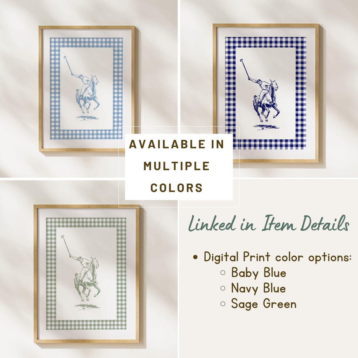 Navy Blue Polo Print: Gingham Border, Grandmillennial Nursery (digital ...