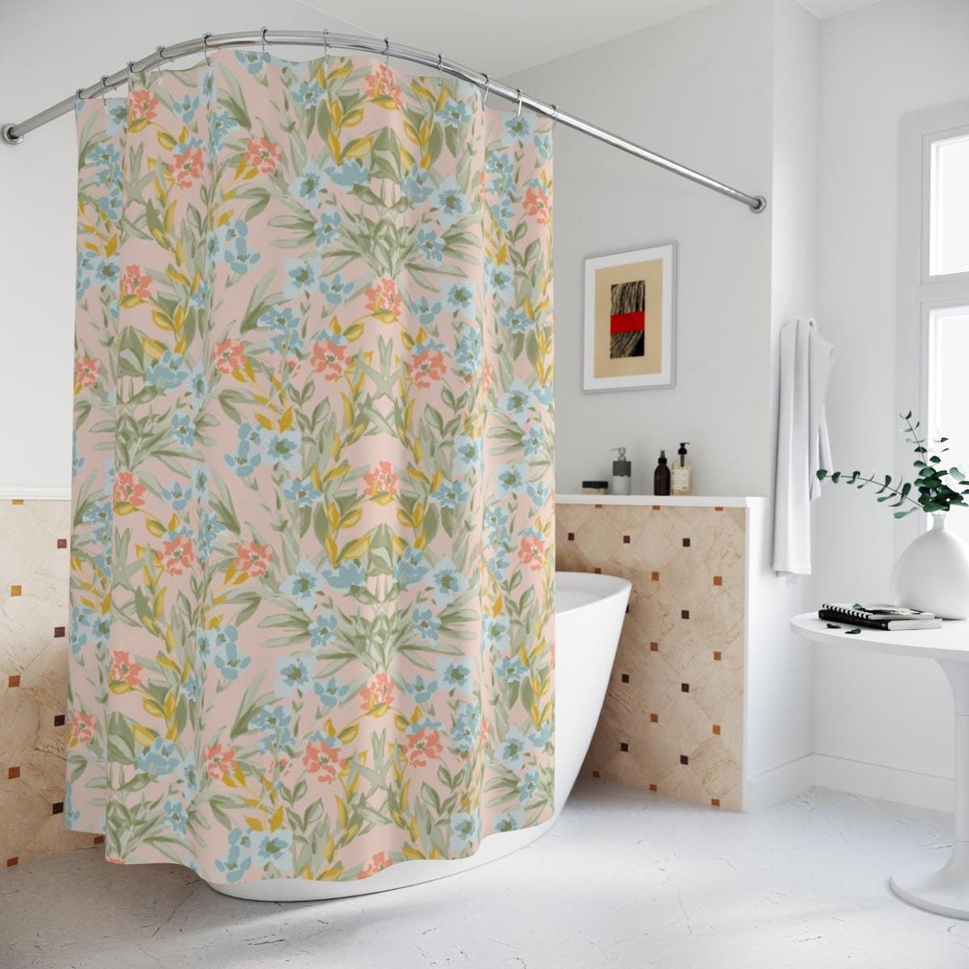Floral Pink Shower Curtains Grandmillennial Decorating Bathroom ...