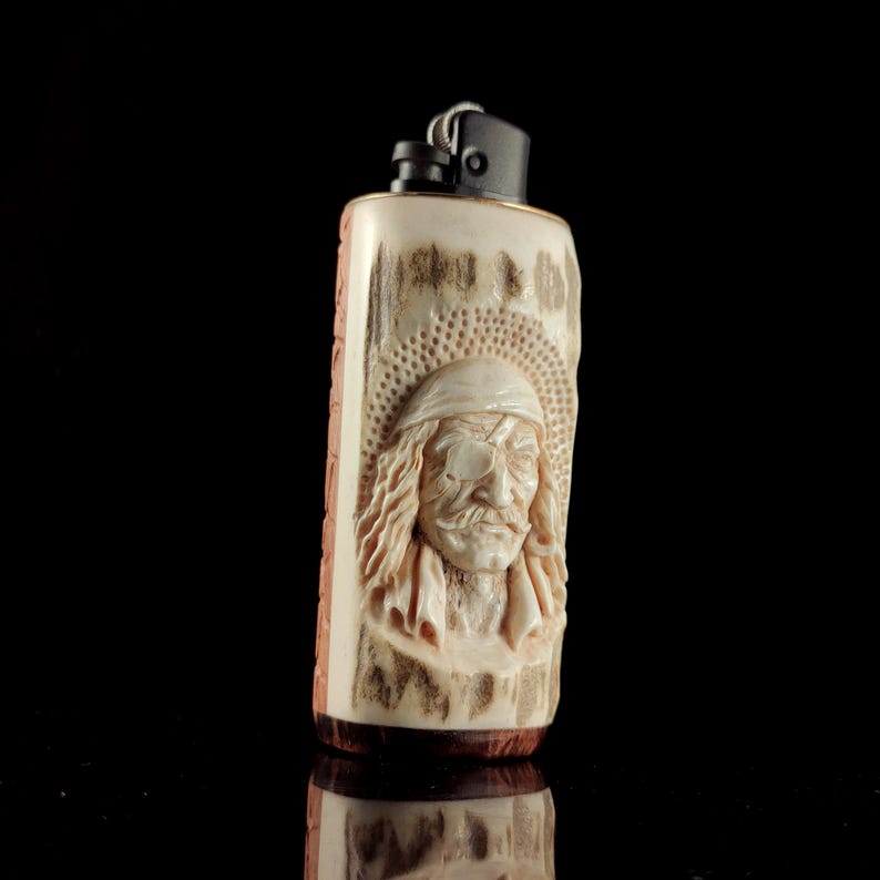 Pirate Lighter Case, Hand Carved, Shed Moose Antler, Unique Lighter ...