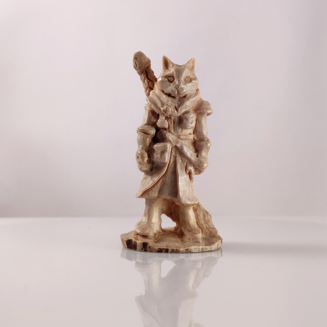 Hand Carved Chibi Cat Warrior Figurine, Moose Antler Sculpture ...
