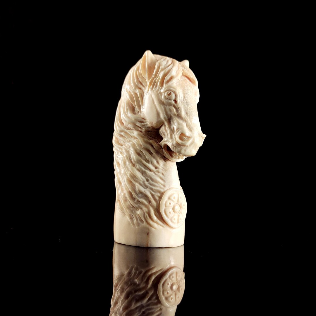 Horse Sculpture, Hand Carved Moose Antler, Steed Figurine, Horse Knife ...