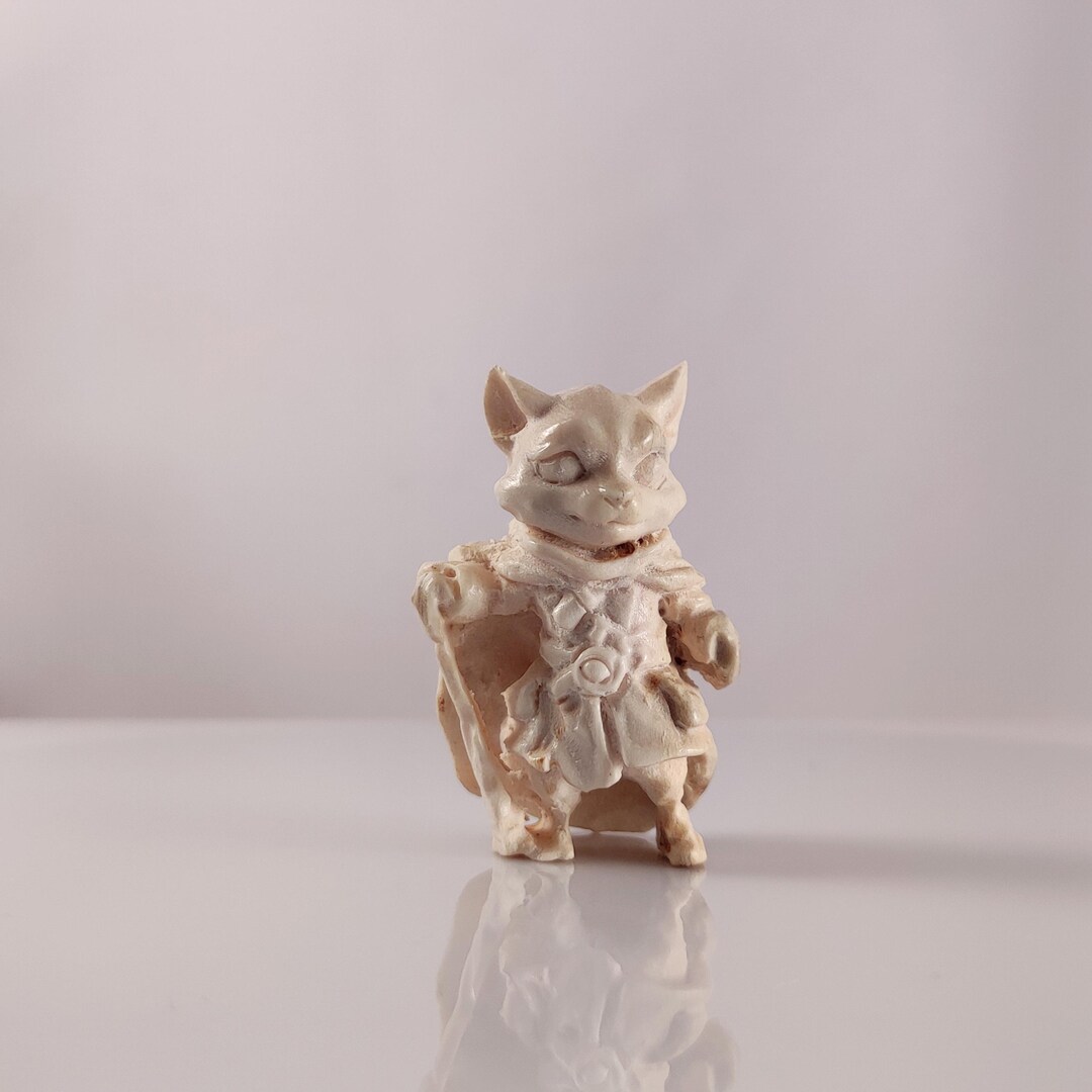 Hand Carved Chibi Cat Warrior Figurine, Moose Antler Sculpture ...
