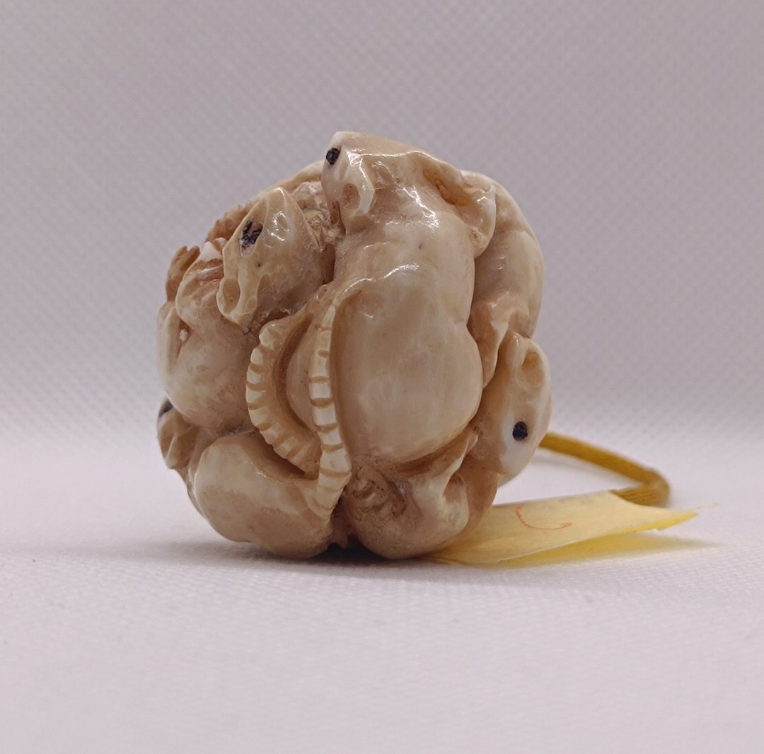 Rat/mouse King Ojime, Carved Shed Moose Antler, Japanese Netsuke ...