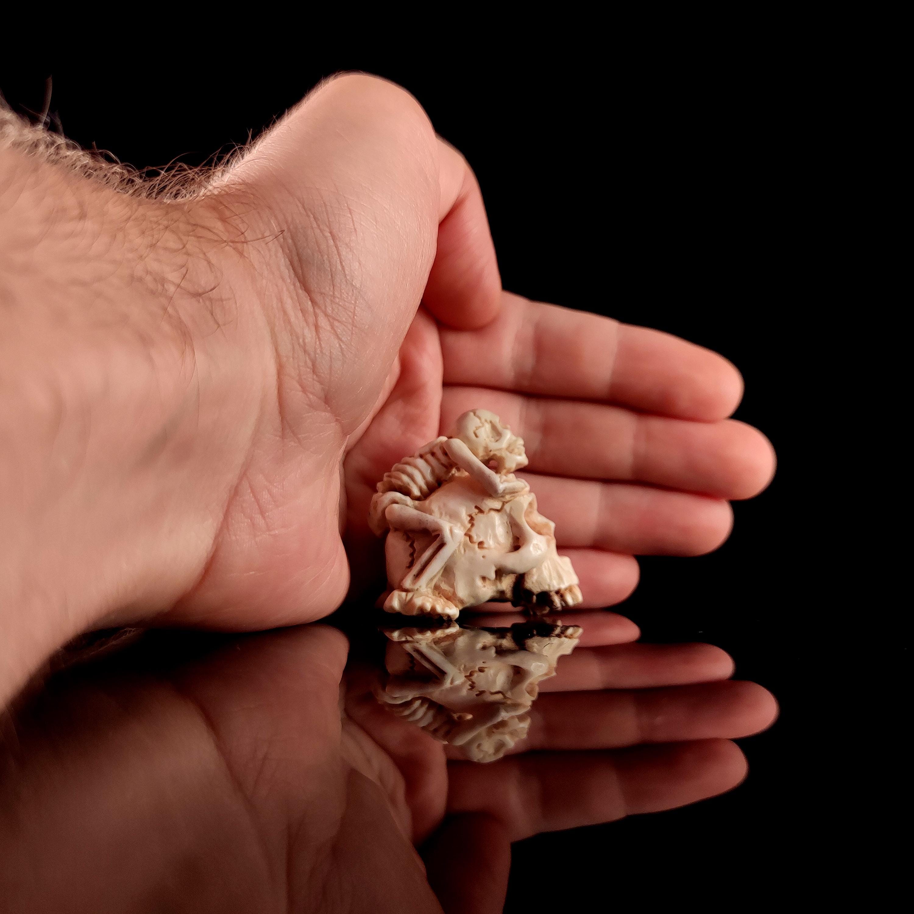 Skeleton on Skull Netsuke, Carved Shed Moose Antler, Japanese Art ...