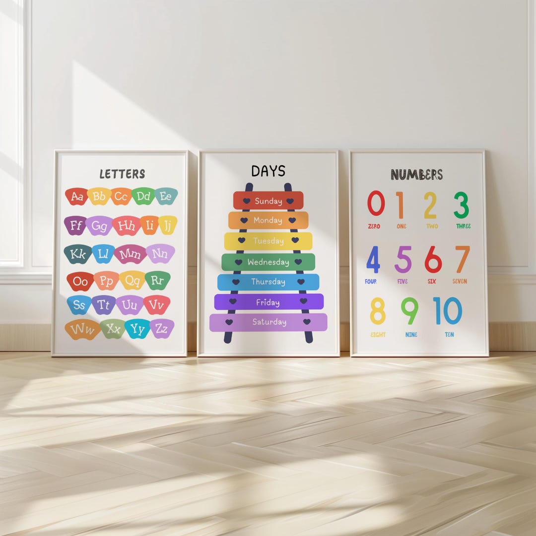 Set of 3 Educational Learning Wall Art, the Alphabet, Days of the Week ...