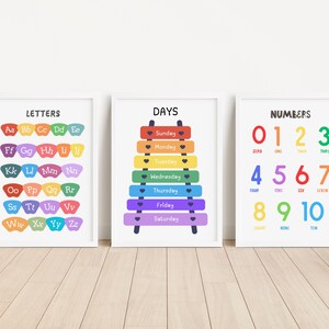 Set of 3 Educational Learning Wall Art, the Alphabet, Days of the Week ...
